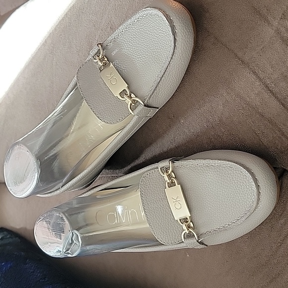 Calvin Klein | Shoes | New Grey Silver Logo Calvin Klein Loafers ...